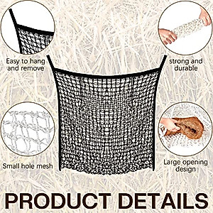 2 Pcs Slow Feed Hay Net Hay Feeder Hay Bags for Horses Goat Stall Trailer Horse Feeding Supplies (Black,35 x 31 Inch)