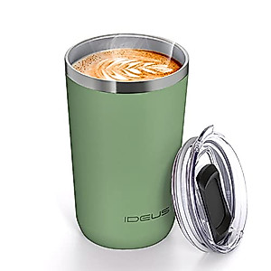Ideus 20 oz Tumbler, Travel Coffee Mug with Splash Proof Sliding Lid, Double Wall Stainless Steel Vacuum Insulated Coffee Mug for Home and Office, Keep Beverages Hot or Cold, Avocado Green