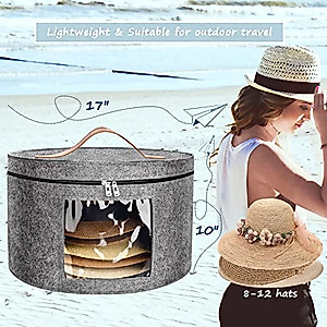 CAPHONT 2 Pack Huge Hat Box for Women & Men Hat Storage Boxes Foldable Felt Round Travel Hat Organizer Large Size (19" D x 17" H) & Small Size (17" D x 10" H) with Dustproof Lid for Various Hats