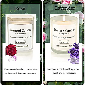 OSHINE Scented Soy Candle 2 Packs Lavender Rose Aroma Total 10.6 OZ Burn 80 Hours 8% Natural Essential Oils Frosted Glass jar Wooden Cover Rubber Seal Gift Set for Women Bathing Yoga Birthday