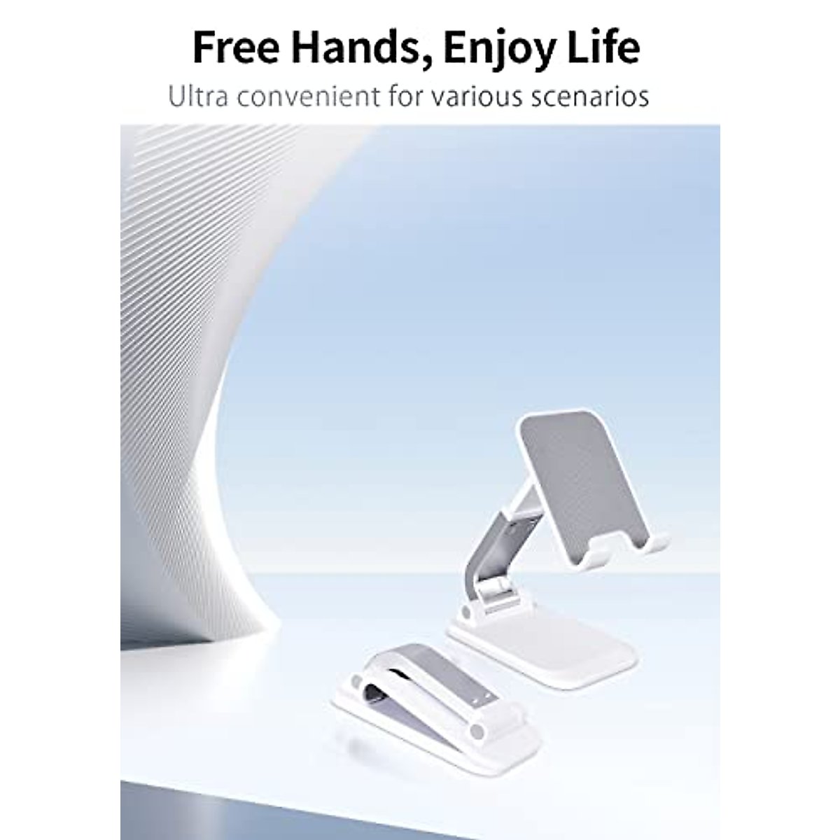 Ｓｍｈａｗｋ Cell Phone Stand, Angle Height Adjustable Cell Phone Holder with Silicon Pad for Desk Fully Forldable Mobile Phone Holder Compatible with All Mobile Phones, (White)