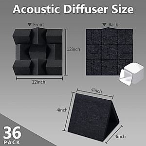 BUBOS Acoustic Panels,DIY Acoustic Diffuser Sound diffuser Panels Full frequency sound absorption（24 x 24Inch）,better Acoustic Treatment for Recording Studio, Office, Home Studio(Black)