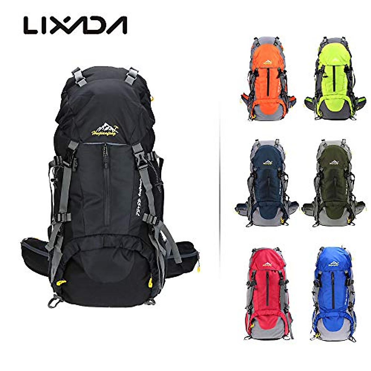 HUIOP Hiking Backpack, 50L Waterproof Outdoor Sport Hiking Trekking Camping Travel Backpack Pack Mountaineering Climbing Knapsack with Rain Cover