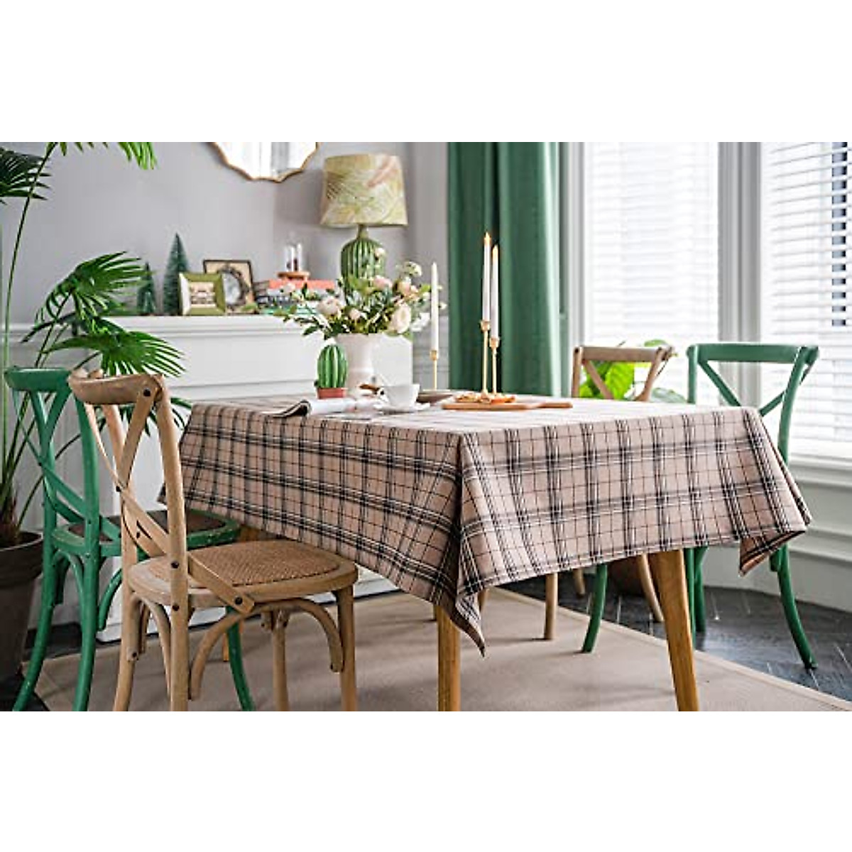 Neelvin Rustic Rectangle Plaid Thick Tablecloth Cotton Linen Table Linens Tablecloths Waterproof Wrinkle Free Table Cover for Kitchen Dinning,55"x87",6-8 Seats
