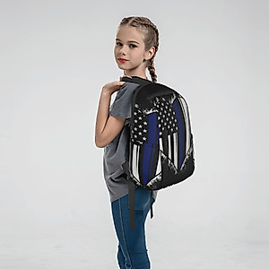 SWEET TANG American Thin Blue Line Flag Police love heart pattern black Backpack for Men Travel Laptop Backpack College Backpack Laptop Bag for Women