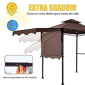 FAB BASED 5x11 Grill Gazebo, Outdoor BBQ Grill Patio Canopy with Extra Shadow & LED Lights, Barbeque Gazebo Canopy (Brown)
