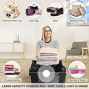 VOOWO 3 Pack Blanket Storage Bag, Oxford Comforter Storage Bag, 100L Large Quilt Storage Bag for Clothes, Blanket, Comforter and Bedding, Waterproof Moving Bag, Under Bed Storage Bag (Black)