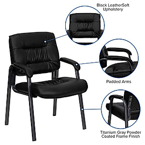 Flash Furniture Haeger Black LeatherSoft Executive Side Reception Chair with Titanium Gray Powder Coated Frame