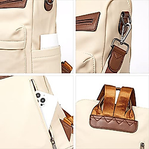 BROMEN Backpack for Women Convertible Purse Bookbag Purses Fashion Leather Travel Bags Beige Brown