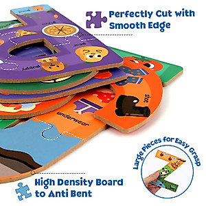 SYNARRY Wooden Alphabet Puzzles for Kids Ages 3-5, ABC Learning for Toddlers Ages 3+, Sight Words Letter Puzzles Montessori Toys Educational STEM for Preschool Boys Girls Kids Gifts