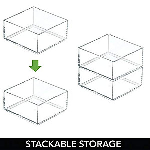 mDesign Plastic Square Desk Organizer - Create Section for Home Office Drawers, Desktop - Holds Pens, Paper Clips, Notebooks and other Office Supply Accessory - Lumiere Collection - 3 Pack, Clear