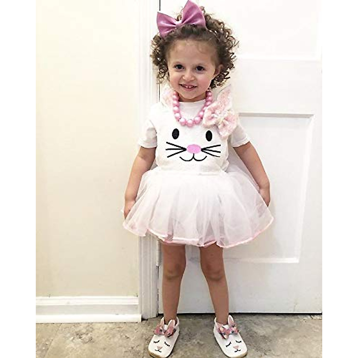Infant Toddler Baby Girl Easter Outfits Sequin Rabbit Bunny Romper Tutu Dress Bow Halter Sleeveless Bodysuit Party Dresses (White, 18-24 Months)