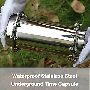 Lumirio Time Capsule, 10.2in Waterproof Time Capsule Container, 304 Stainless Steel Underground Capsule Storage Container with Spanner Gloves, for Birthday Wedding Graduation Gift (Silver)