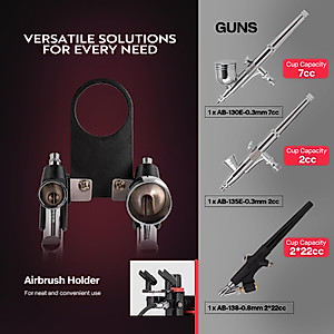 VIVOHOME Airbrush Kit with Dual Fan Air Compressor and 3 Dual Action Airbrush Gun, Gravity and Siphon Feed, Quiet Air Brush Set with 8 Primary Opaque Colors, Cleaning Brush, 2 Cup