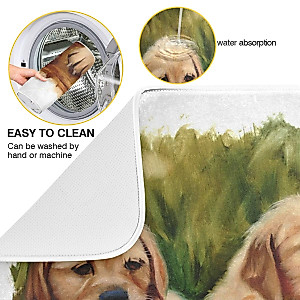 Kitchen Dish Drying Mat Watercolor Golden Retriever Dog Duggy Absorbent Washable Dish Drying Pad Drainer Rack Mat Heat Resistant Counter Protector for Glass Plate Cup Pan 16x18in