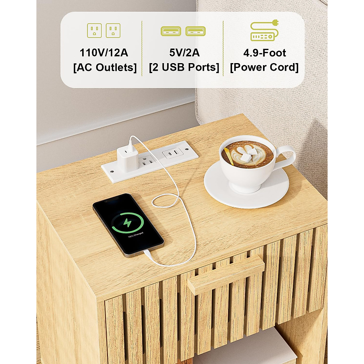 Aobafuir Wood Nightstand, Night Stand for Bedroom, Bedside Table with Drawers, Farmhouse End Table with Storage for Living Room (Retro)