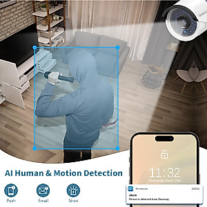 Wireless Security Camera System, Home Video Surveillance,3.0MP Cameras for 24/7 Indoor Outdoor Recording (4Cams)