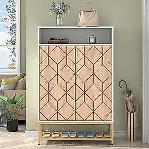 Gyfimoie Shoe Organizer with Doors, Shoe Storage Cabinet with Adjustable Shelves for Entryway, 7-Tier Entryway Shoe Rack Storage for Hallway, Closet, Living Room (White)