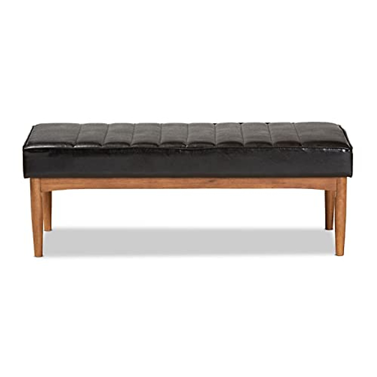 Baxton Studio Daymond Mid-Century Modern Dark Brown Faux Leather Upholstered and Walnut Brown Finished Wood Dining Bench