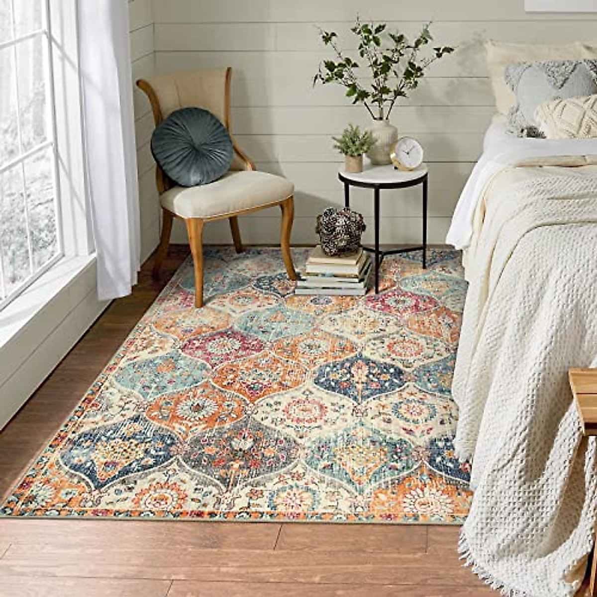 Lahome Moroccan Trellis Area Rug, 3x5 Washable Bedroom Rug Indoor Non-Slip, Small Oriental Accent Throw Rug for Kitchen Entryway Bathroom Living Room Office Carpet (Cream, 3x5ft)