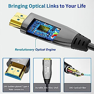 8K Fiber HDMI Cable 50ft, DELONG HDMI 2.1 Fiber Optic Cable Support 8K@60Hz, 4K@120Hz, 48Gbps, eARC Compatible with PS5, Xbox,RTX 3080 3090, Roku,8K TV DHDMI8K50FT Black