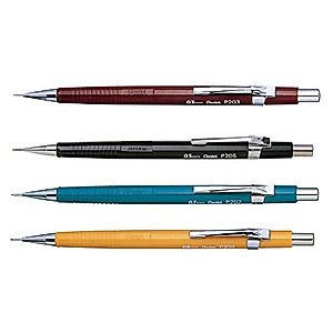 Pentel P200 Series Auto Mechanical Pencil Set of 4-0.3/0.5/0.7/0.9mm
