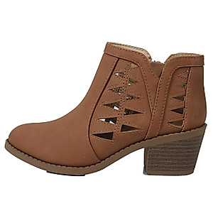 Soda Girl's Triangle Cutout Side Chunky Stacked Heel Ankle Boot (Tan, numeric_2)