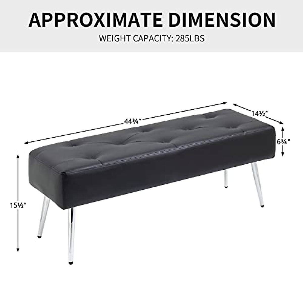 Furnimart Faux Leather Bench Ottoman, Tufted Button Bedroom Benches Footrest in Solid Metal Legs, Long and Dining Bench, Indoor Bench for Entryway Living Room Bedroom (Leather-Black)