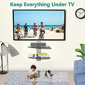 WALI Floating Entertainment Center Shelves, Holds Up to 17.6lbs, TV Shelf with Strengthened Tempered Glasses for DVD Players, Cable Boxes, Games Consoles, TV Accessories (CS202S), 2 Shelf, Silver