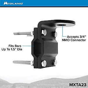 Midland® – MXTA23 Micromobile® Roll Bar/Mirror Mounting Bracket – Universal Antenna Mount with NMO Connector - Secure Antenna Mount for Trucks, Off Roading and Overlanding