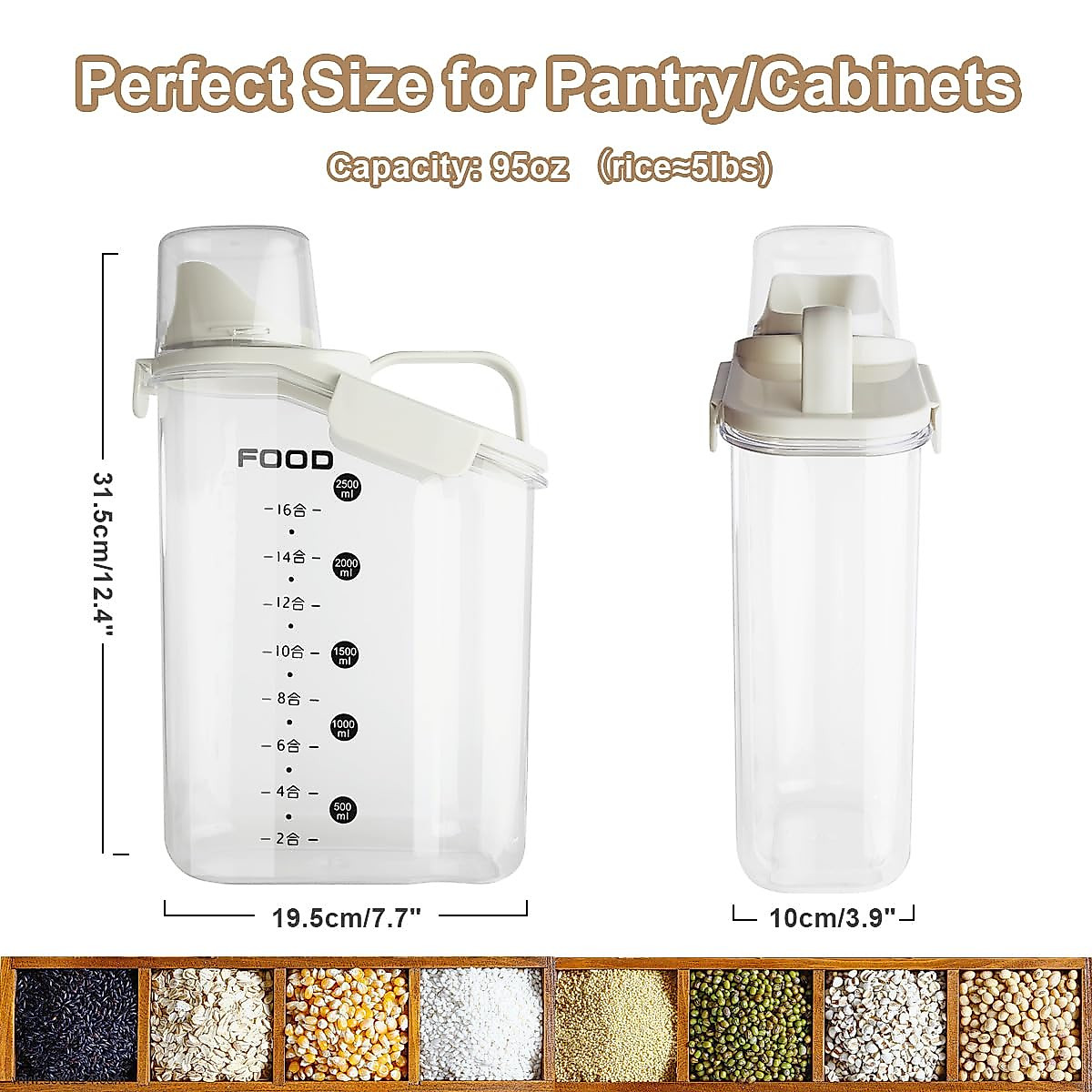 LANGMINGDE 1 Piece Cereal Containers Storage, 2.8L/95oz Airtight Large Dry Food Storage Containers with Pouring Spout Measuring Cup for Snacks Grain Rice,BPA Free Dispenser Plastic Bin, 1PC