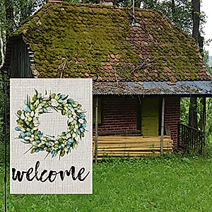 Welcome Spring Garden Flag Tulips Wreath 12 x 18 Inch Vertical Double Sized for Seasonal Summer Mothers Day Easter Yard Outdoor Decoration
