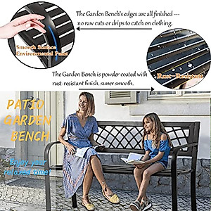 YIQIEDEY Garden Bench Outdoor Bench Patio Bench Metal Bench with Mesh Pattern, Outdoor Benches Black Park Bench Sturdy Steel Frame Furniture for Park Yard Front Porch Path Lawn Work Entryway, 400lbs