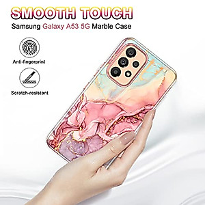 Btscase for Samsung Galaxy A53 5G Case, Marble Pattern 3 in 1 Heavy Duty Shockproof Full Body Rugged Hard PC+Soft Silicone Drop Protective Women Girl Cover for Samsung Galaxy A53 5G,Rose Gold