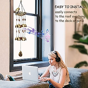 Bird Nest Wind Chimes,Wind Chimes for Outside with 12 Wind Bells for Glory Mothers Love Gift,Bird Bells Chimes Hanging Decoration for Outside Garden Yard Church, Bronze Wind Chimes