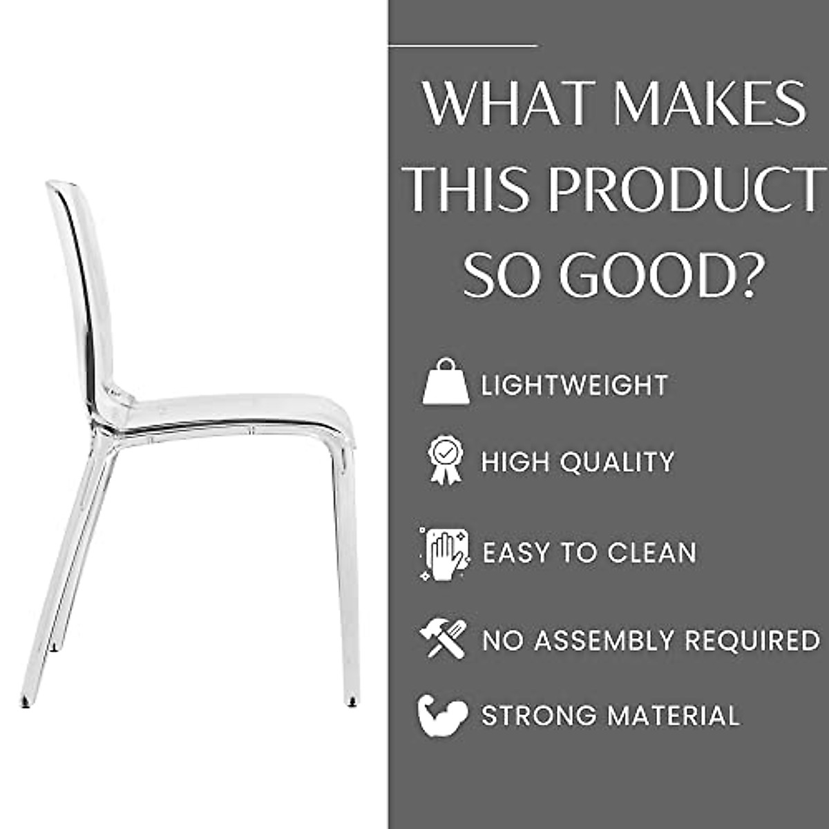 LeisureMod Adler Mid-Century Modern Dining Side Chair, Set of 2 (Clear)