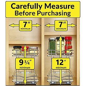 LYNK PROFESSIONAL® Pull Out Spice Rack Organizer for Inside Kitchen Cabinets - 6-1/4 inch Wide - Slide Out Drawer – Chrome Sliding Spice Cabinet Organization Shelf Racks - 2 Tier