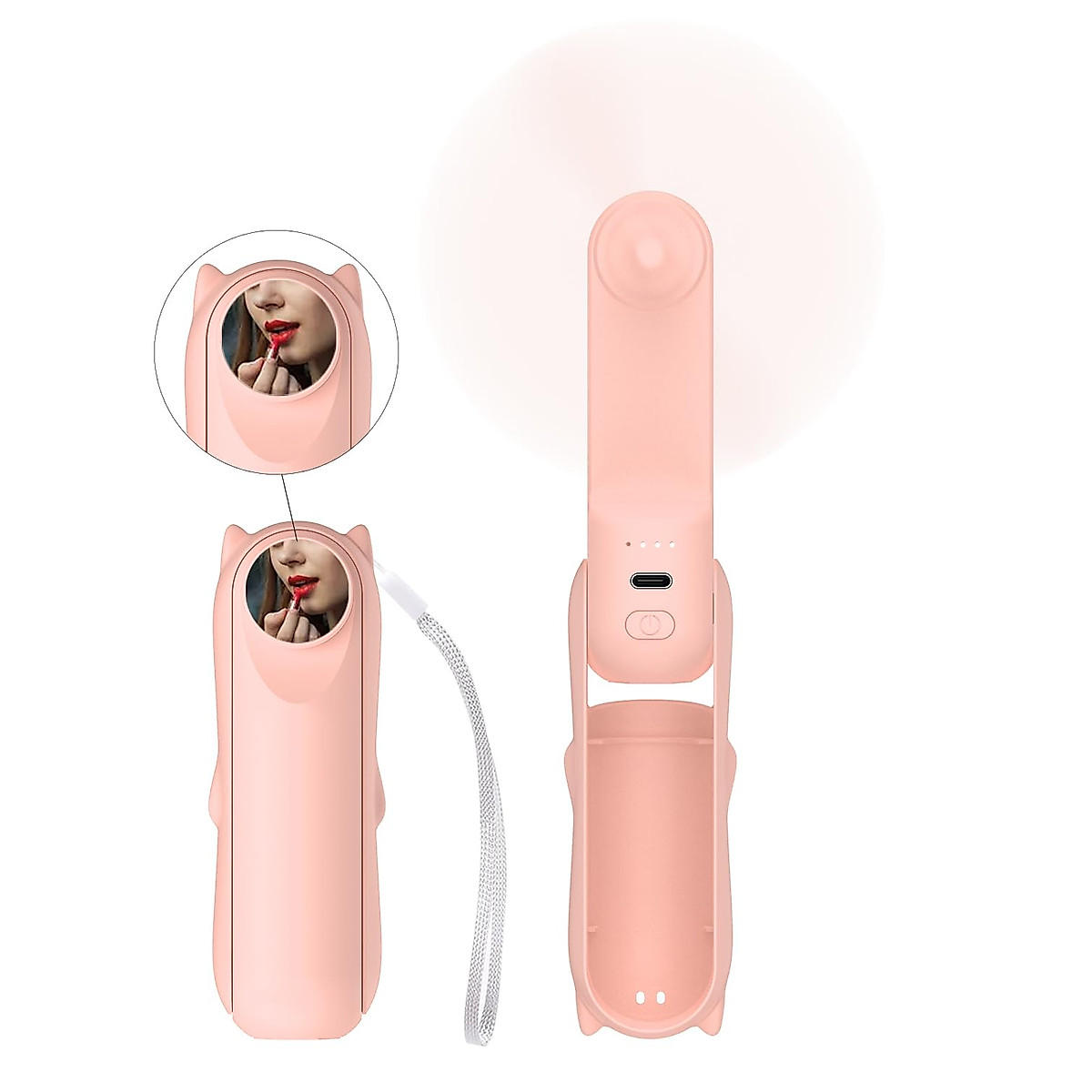 [12-21 Working Hours] 𝟑 𝐈𝐧 𝟏 Mini Handheld Fan, Pocket Fan Rechargeable, 3 Speeds Travel Fan Foldable Personal Fan with Power Bank, Mirror, Small Pocket Fan Travel Essentials for Women