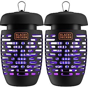 BLACK+DECKER Bug Zapper Electric Lantern with Insect Tray, Cleaning Brush, Light Bulb & Waterproof Design for Indoor & Outdoor Flies, Gnats & Mosquitoes Up to 625 Square Feet- 2 Pack