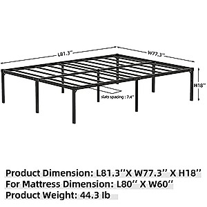 AMOBRO King Size Metal Tall Bed Frame with Heavy-Duty Steel Slats, 18-Inch Platform Bed with Safety Bumpers and Spacious Storage, Easy Assembly, No Box Spring Required, Non-Slip Design.