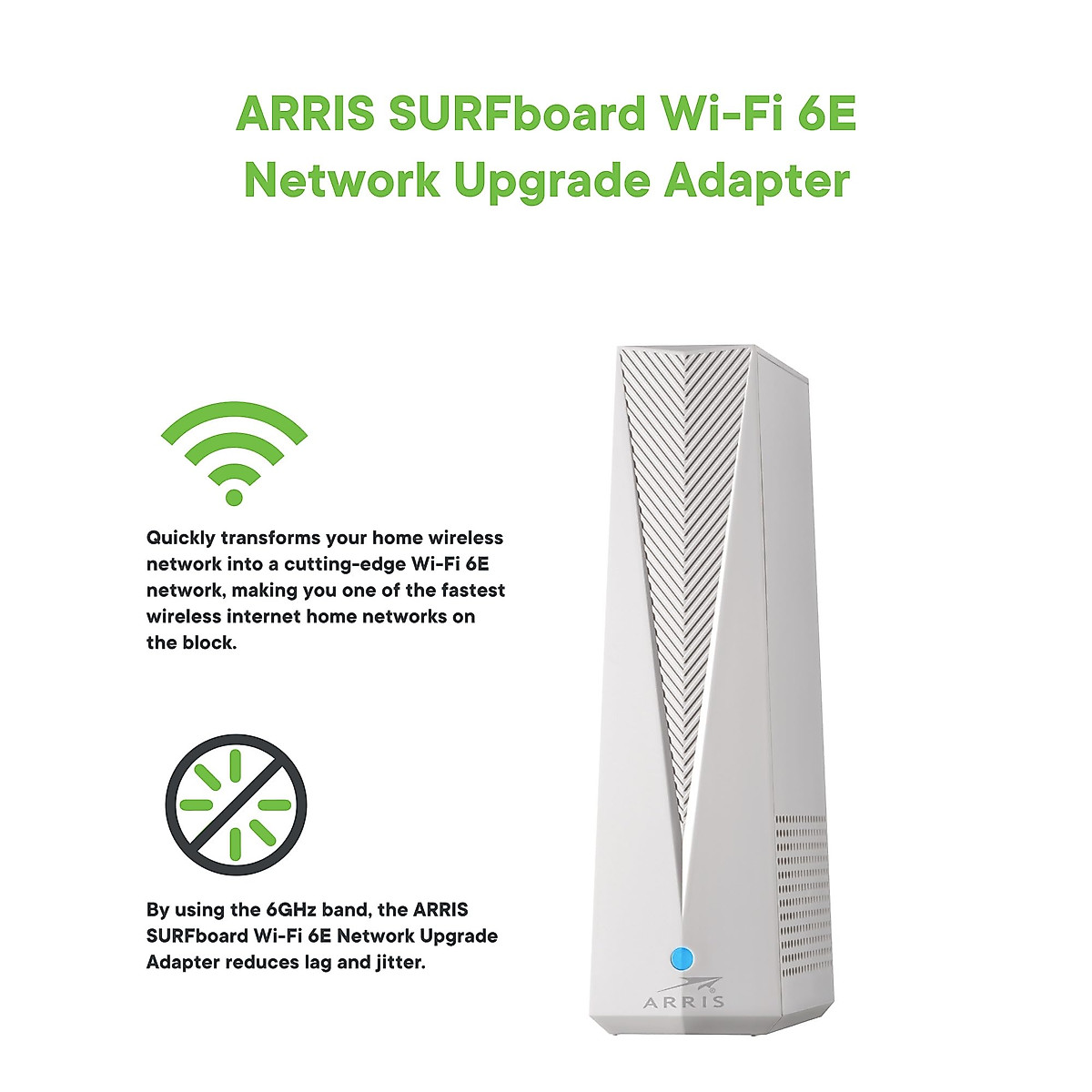 ARRIS Surfboard Wi-Fi 6E Network Upgrade Adapter W6U, Dedicated 6 GHz Band for Compatible Devices, 2.5 Gbps Port, Works with Any Wi-Fi Device, Upgrade Your Network to Wi-Fi 6E