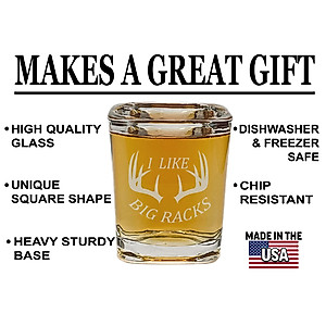 Rogue River Tactical Square Funny Hunting Shot Glass I Like Big Racks Gift For Hunter Gag Gift For Dad Father's Day
