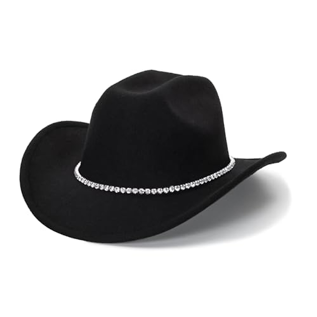 Women Sparkly-Rhinestone Western-Cowgirl-Hat Glitter-Bling Cowboy-Hat Felt-Rodeo-Hat for Disco-Party Medium/Large