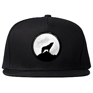 Wolf Howling Moon Circle Snapback Hat Cap Black