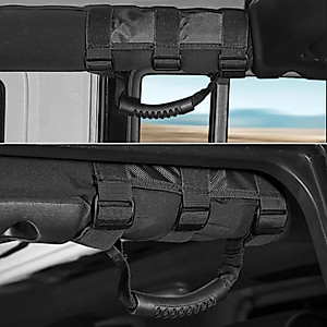 cueclue Pack-2 Auto Grab Handle Set, Roof Handle Strap, Armrest Car Handle Strap, 3 Straps American Flag Design, Compatible with Jeep Wrangler TJ YJ JK, for 1987-2022 Models (Black)