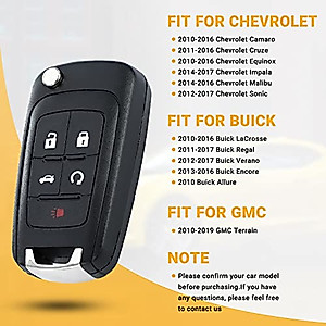 Car Key Fob Keyless Entry Remote Compatible with Chevy Cruze/Camaro/Impala/Equinox/GMC Terrain/Buick Lacrosse 2010 2011 2012 2013 2014 2015 2016 2017 5 Buttons Key for OHT01060512 (2 Packs)