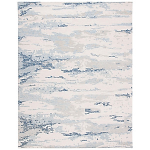 SAFAVIEH Abstract Collection Area Rug - 8' x 10', Ivory & Blue, Handmade Abstract Wool, Ideal for High Traffic Areas in Living Room, Bedroom (ABT465A)