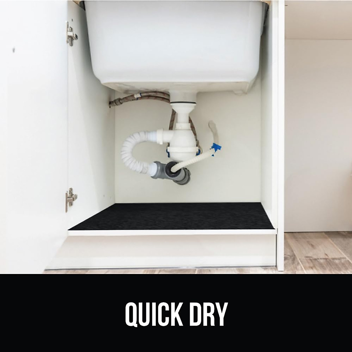 GORILLA GRIP LeakGuard Non-Adhesive Under Sink Mat for Kitchen Cabinet, Waterproof Quick Dry Shelf Liner, Durable Absorbent Felt Mats for Bathroom Sinks, Cabinets, Dresser, Easy to Trim, 24x30 Black