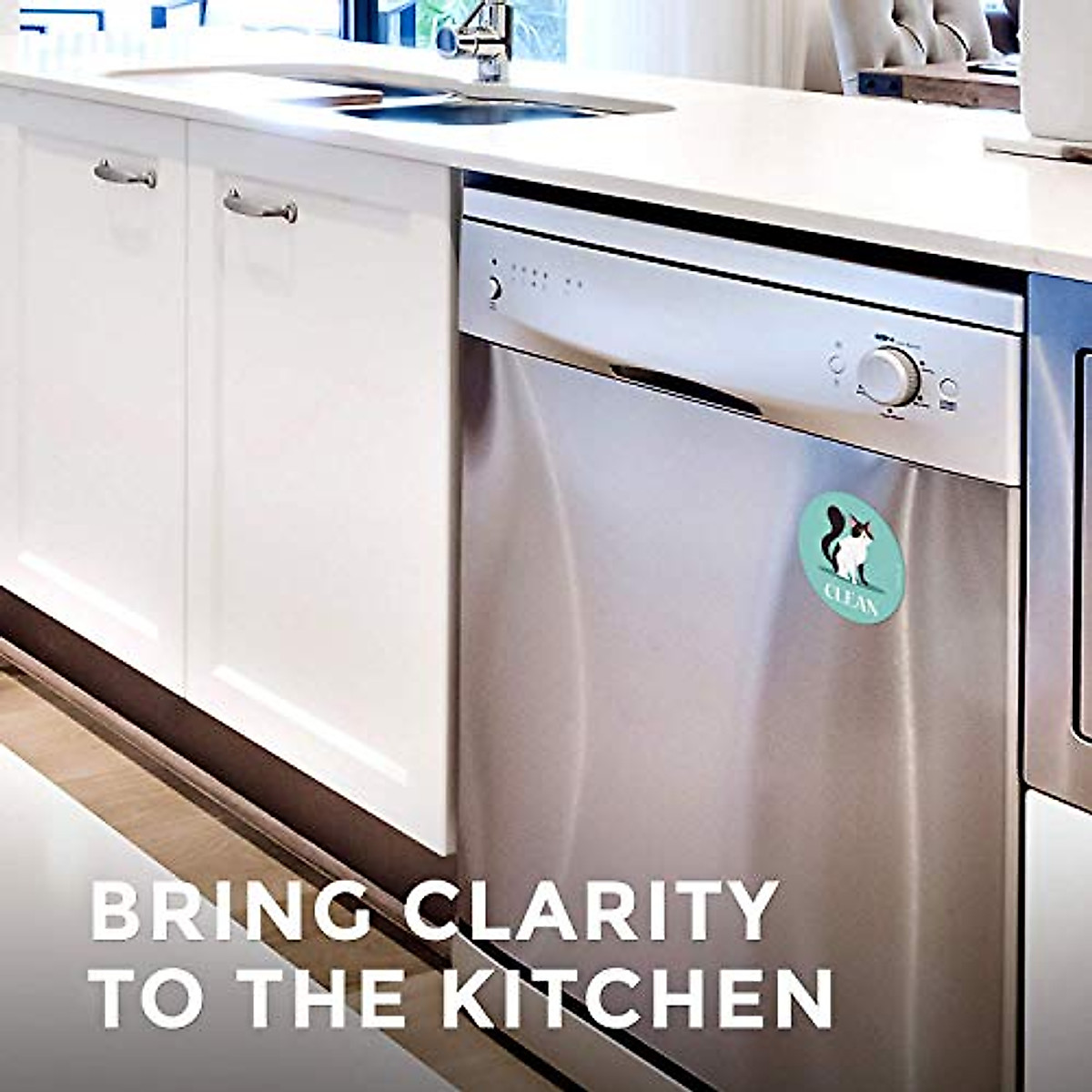 Large Dishwasher Magnet Clean Dirty Sign - Funny Design Magnets - Large, Strong, Cool Magnetic Gadgets for Kitchen Organization and Storage - Strong Double Sided Indicator (Cartoon Cat)