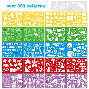22 Pcs Drawing Painting Stencils for Kids, Over 350 Different Patterns, six Colors of Template for Kids Gift,Washable